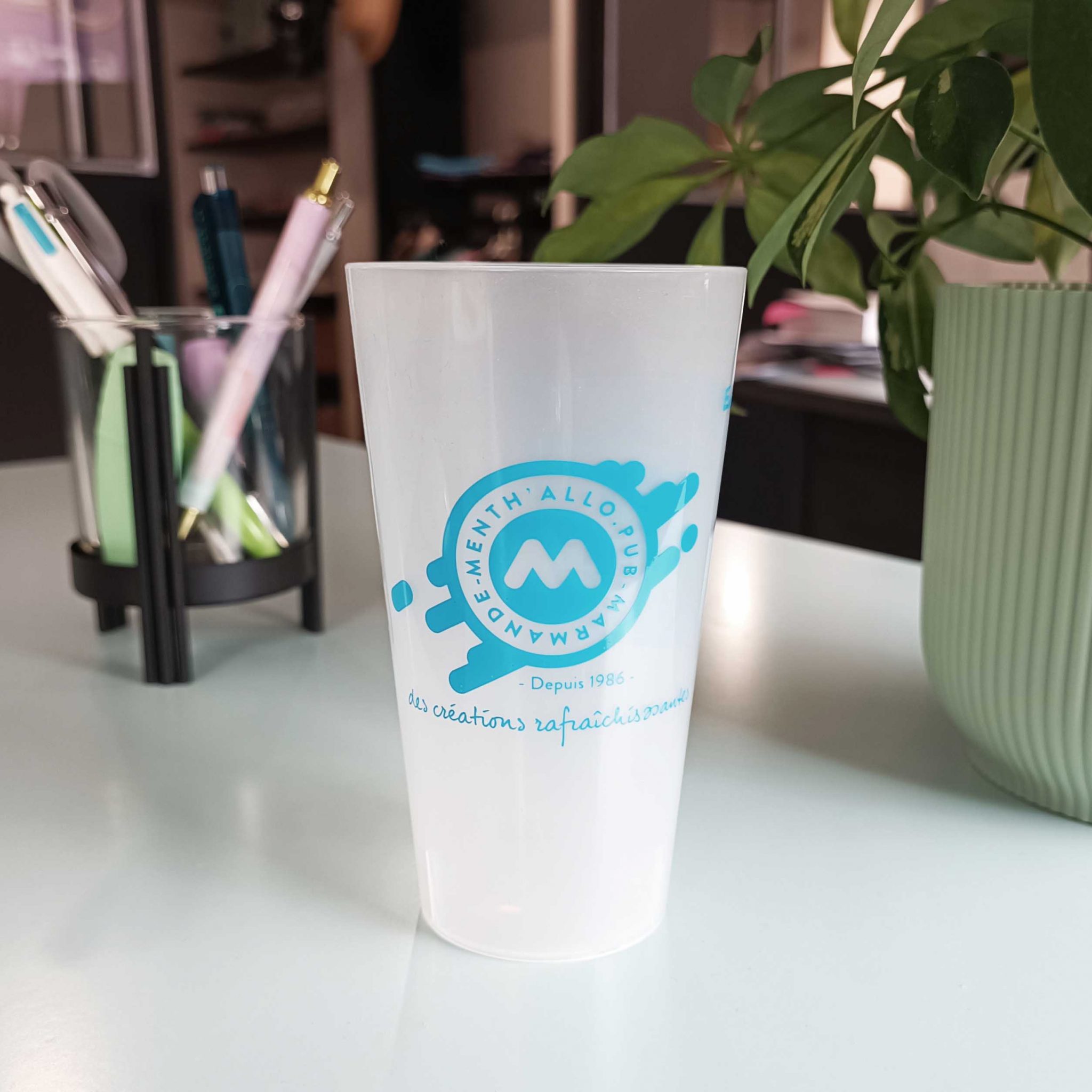 Gobelet réutilisable en plastique personnalisé - Menth'Allo Marmande